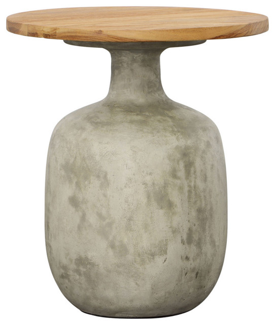 Outdoor Teak & Faux Cement Side Table - Industrial - Outdoor Side ...