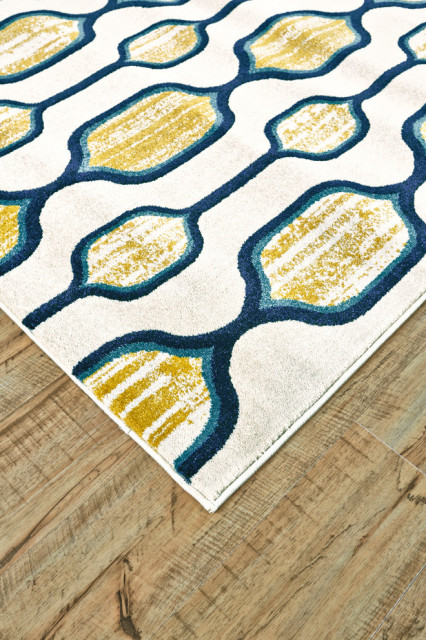 Weave & Wander Omari Contemporary Retro Style Rug, Ivory/Yellow, 8'x11 ...
