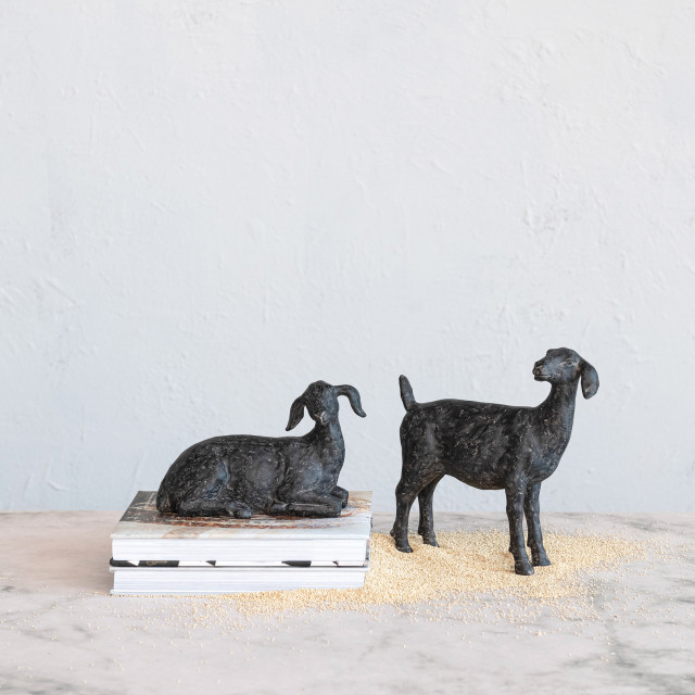 Resin Standing Goat Accent Decor With Cast Iron Finish, Black ...