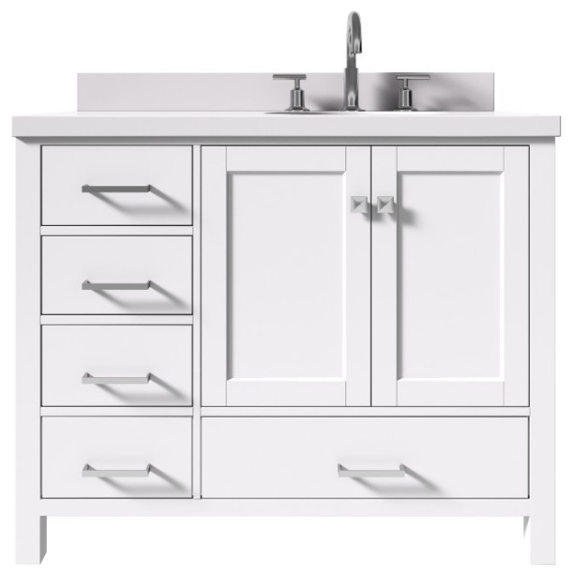 Cambridge White 43" Right Offset Oval Sink Vanity With Quartz ...