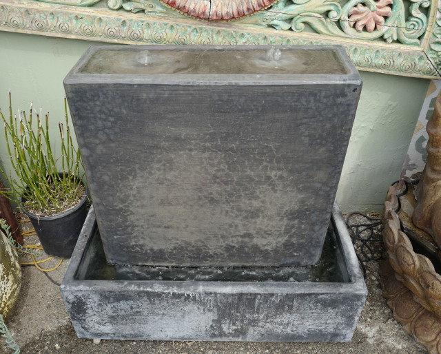 Modern Slate Grey Box Fountain - Industrial - Outdoor Fountains And ...