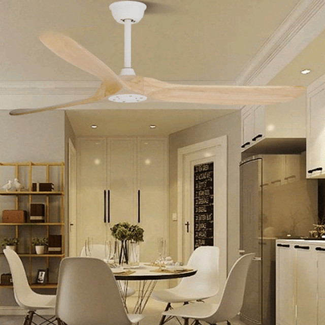 60" Modern Wooden LED Ceiling Fan with Remote Control, Dia59.8xh12.6 ...