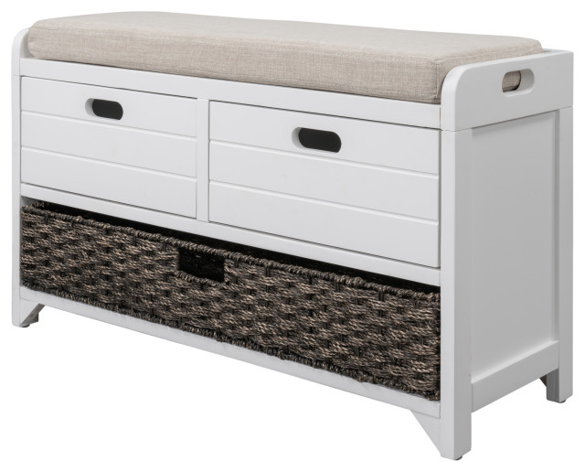 Storage Bench With Removable Basket and 2 Drawers, Shoe Bench ...