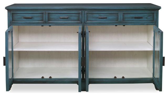 Rustic Cottage Blue Green Lattice Media Console Cabinet Vintage Style ...