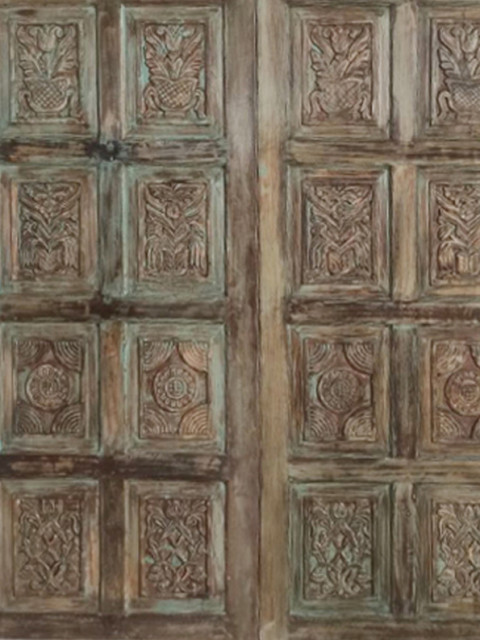 Consigned Vintage Carved Wood Door Green Hues Shabby Chic Sliding ...