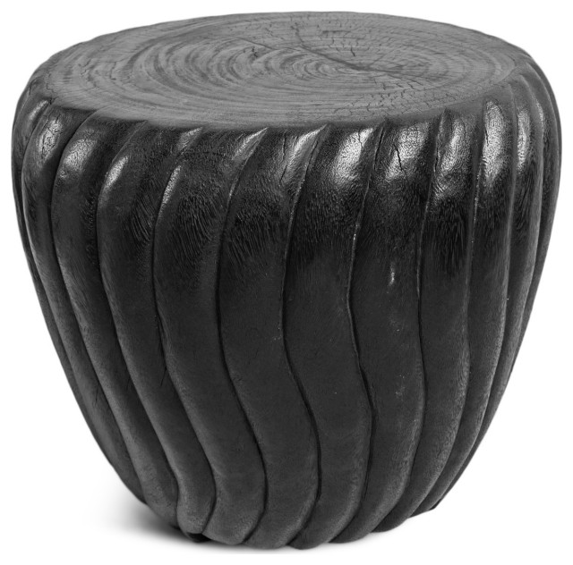 Black Stained Wood Swirl Stool - Rustic - Side Tables And End Tables ...