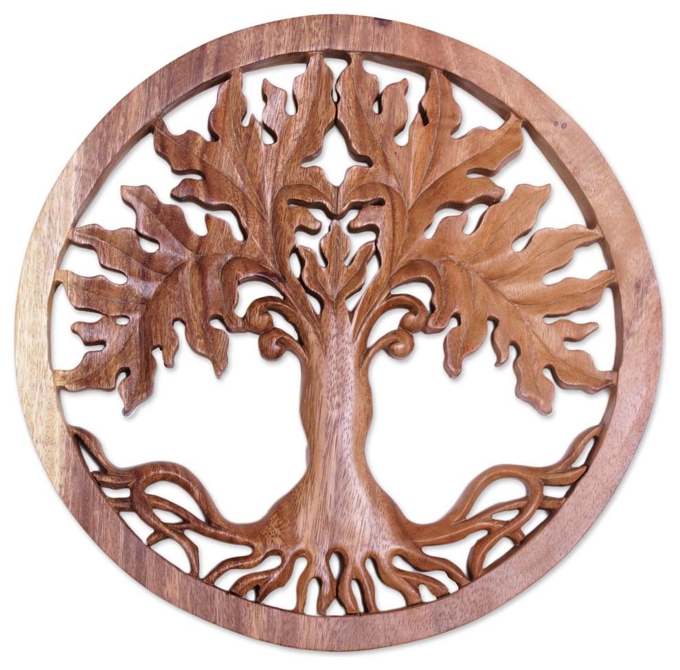 Fertility Tree Wood Relief Panel, Indonesia - Traditional - Wall ...