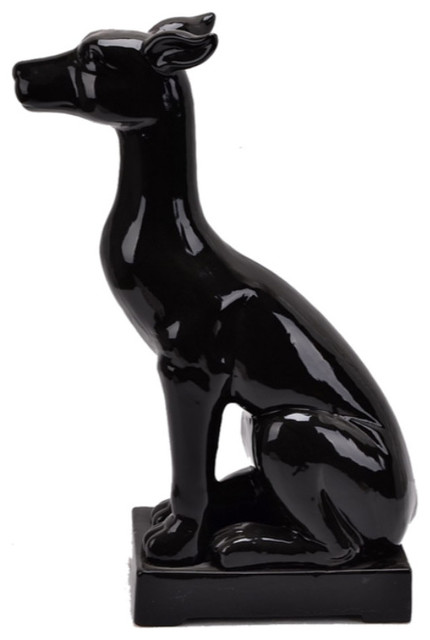 Ceramic Sitting Dog Figurine, Black - Contemporary - Decorative Objects ...