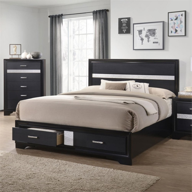 Pemberly Row Contemporary Queen 2-drawer Modern Wood Storage Bed Black ...