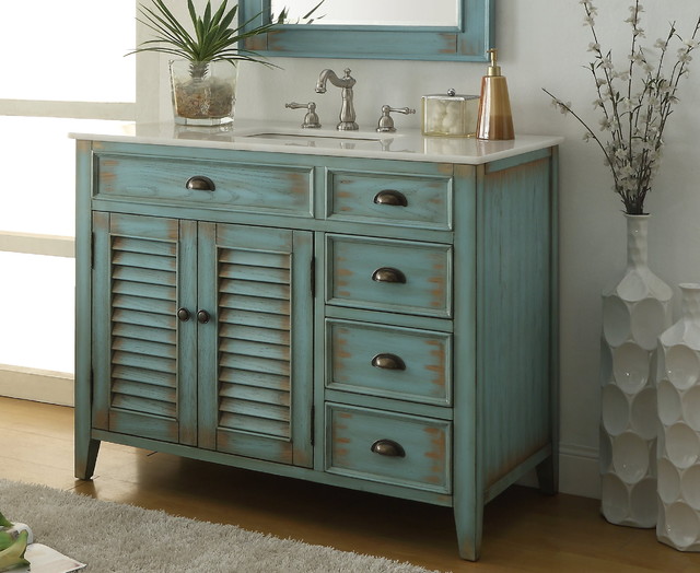 42" Distress Blue Abbeville Bathroom Sink Vanity - Farmhouse - Bathroom ...