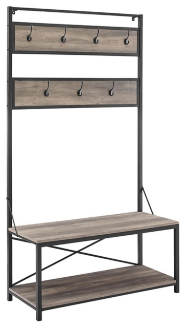 Pemberly Row Industrial 40" Engineered Wood Hall Tree in Driftwood ...