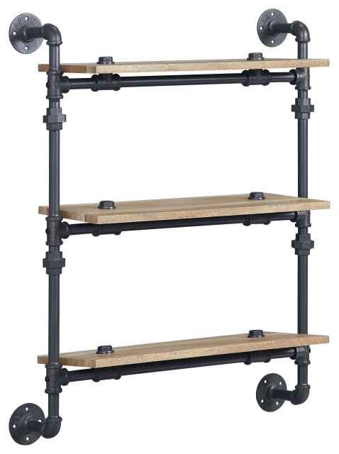 ACME Brantley Wall Rack With 3 Shelves, Oak and Sandy Black Finish ...