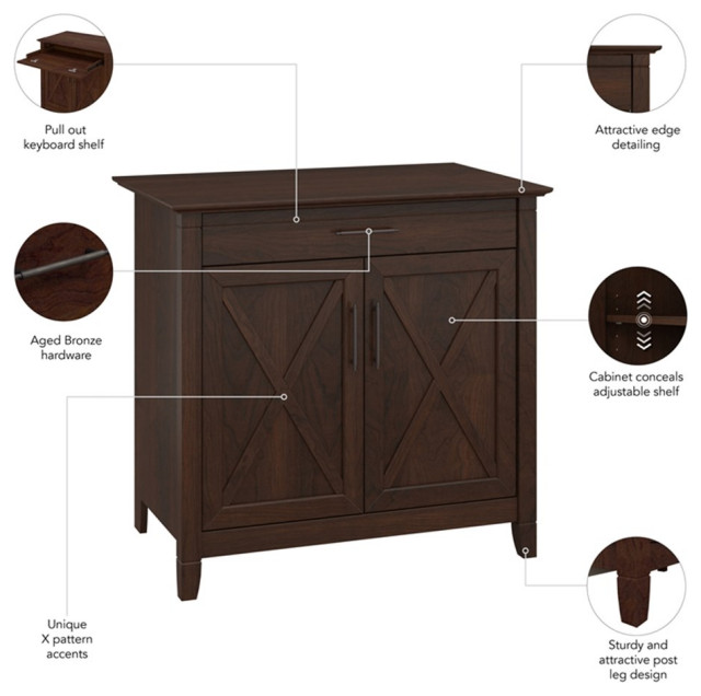 Key West Secretary Desk with Keyboard Tray and Storage Cabinet in Gray ...