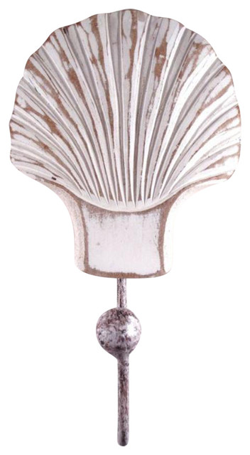 Tropical Island Beach Scallop Wooden Shell Single Wall Hook, Medium ...