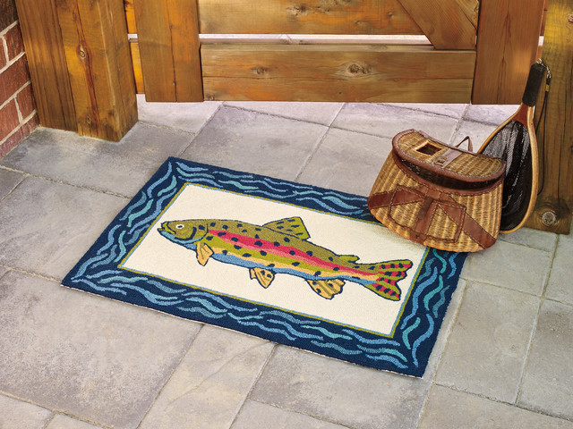Rainbow Trout Hand Hooked 2'x3' Outdoor Rug, Multi, 2X3 - Beach Style ...