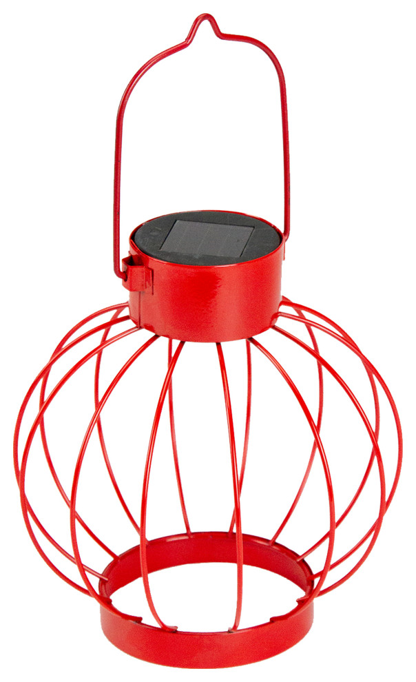 6.5" Red Outdoor Hanging LED Solar Lantern With Handle - Contemporary ...