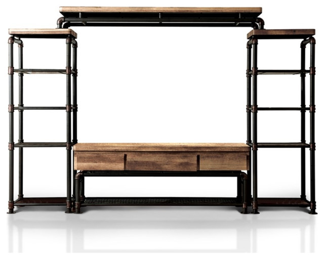 Bowery Hill Metal 4-Piece Entertainment Center in Black Finish ...
