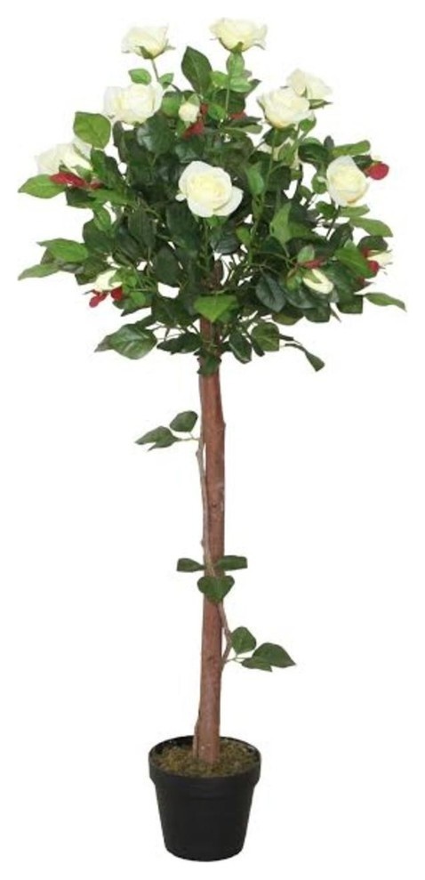 49.5" Decorative Potted Artificial White Floral Rose Garden Tree ...