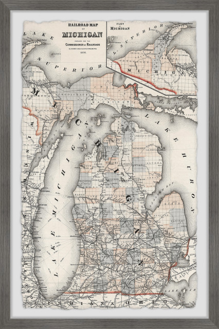 "Railroad Map of Michigan" Framed Painting Print, 24x36 - Contemporary ...