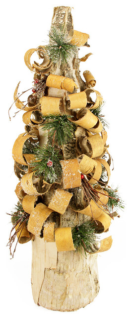 Rustic Tree Bark Inspired Flocked Table Cone Tree With Pine and Berries ...