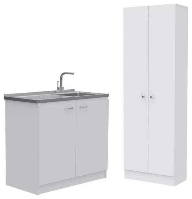 Home Square 2-Piece Set with Utility Sink with Cabinet & Storage Pantry Cabinet - Transitional ...