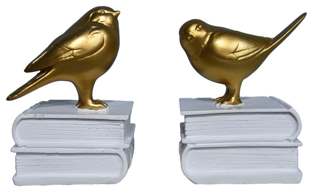 Gold Bird on Book Bookend Pair - Contemporary - Bookends - by GALT | Houzz