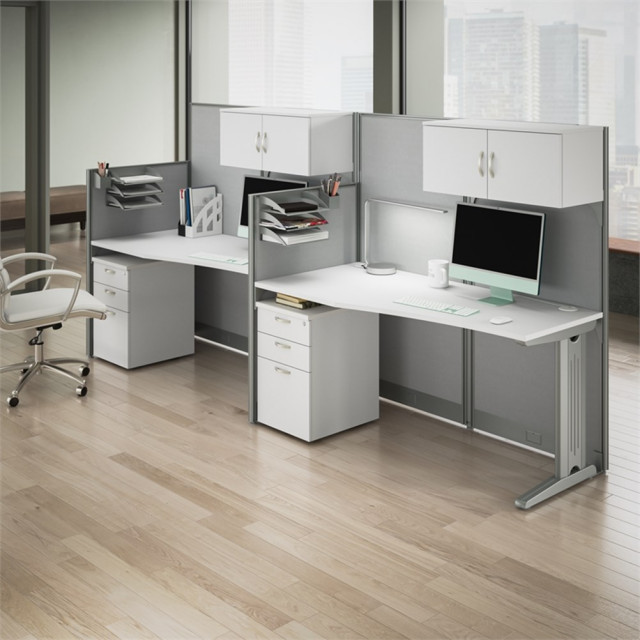 Office in an Hour 65W Cubicle Desk with Storage in Pure White ...