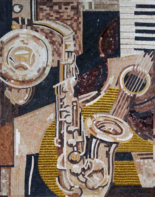 Musical Abstract - Instrument Mosaic, 46" x 60" - Contemporary - Tile ...