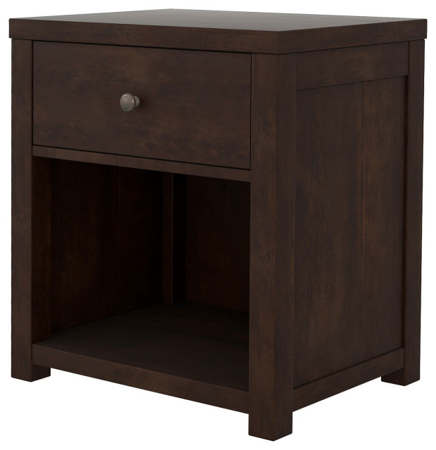 Benzara BM287894 Modern Nightstand With Drawer and Bottom Shelf, Dark ...
