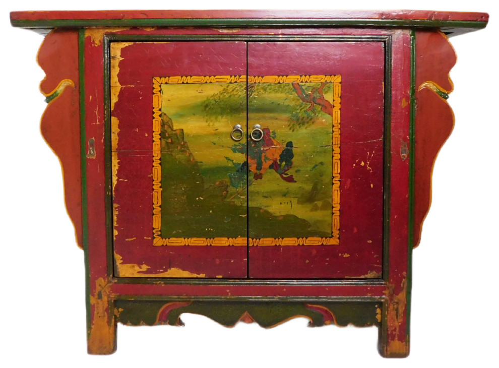 Antique Tibetan Two Door Buffet Side Table - Asian - Side Tables And ...