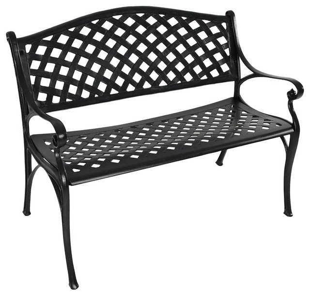Sunnydaze 2-Person Black Checkered Cast Aluminum Outdoor Patio Garden ...