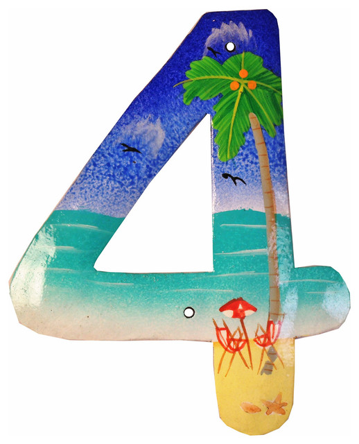 Tropical Beach House Numbers Haitian Metal Art Number 4 - Tropical ...