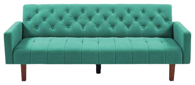 Mid Century Convertible Futon, Diamond Button Tufted Back & Track Arms ...