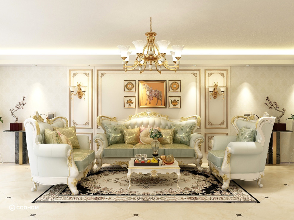 40 Sqm Living Room Interior Design in Classic French Style - Victorian ...