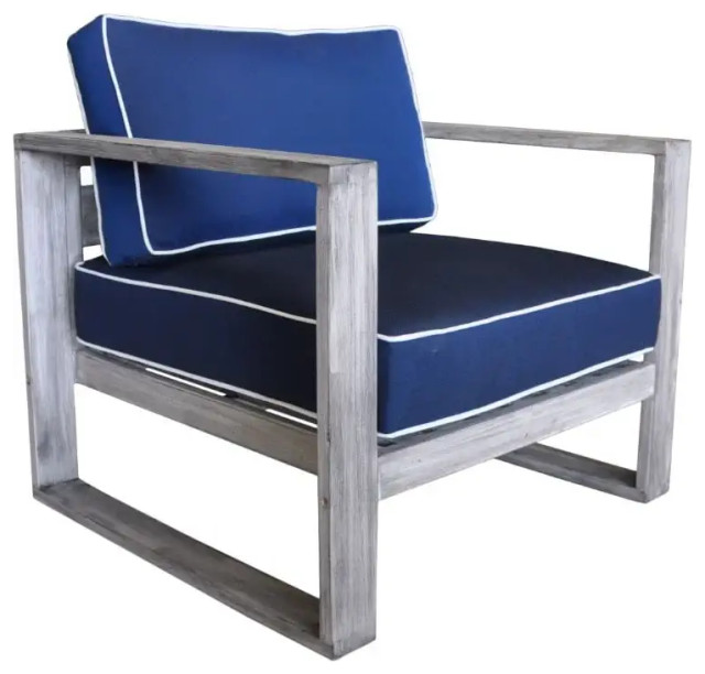 Patio Lounge Chair, Driftwood Gray Teak Wood Frame With Sunproof ...