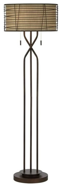 Rustic Farmhouse Floor Lamp with Bronze Metal Base and Burlap Inner ...
