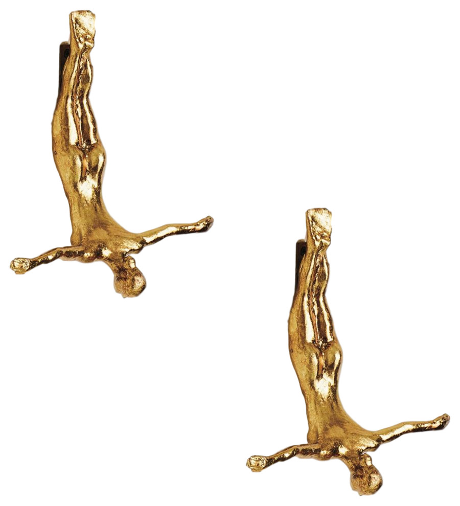 Luxe Gold Female Wall Diver Sculptures Set of 2 Hanging Modern Swimmer ...