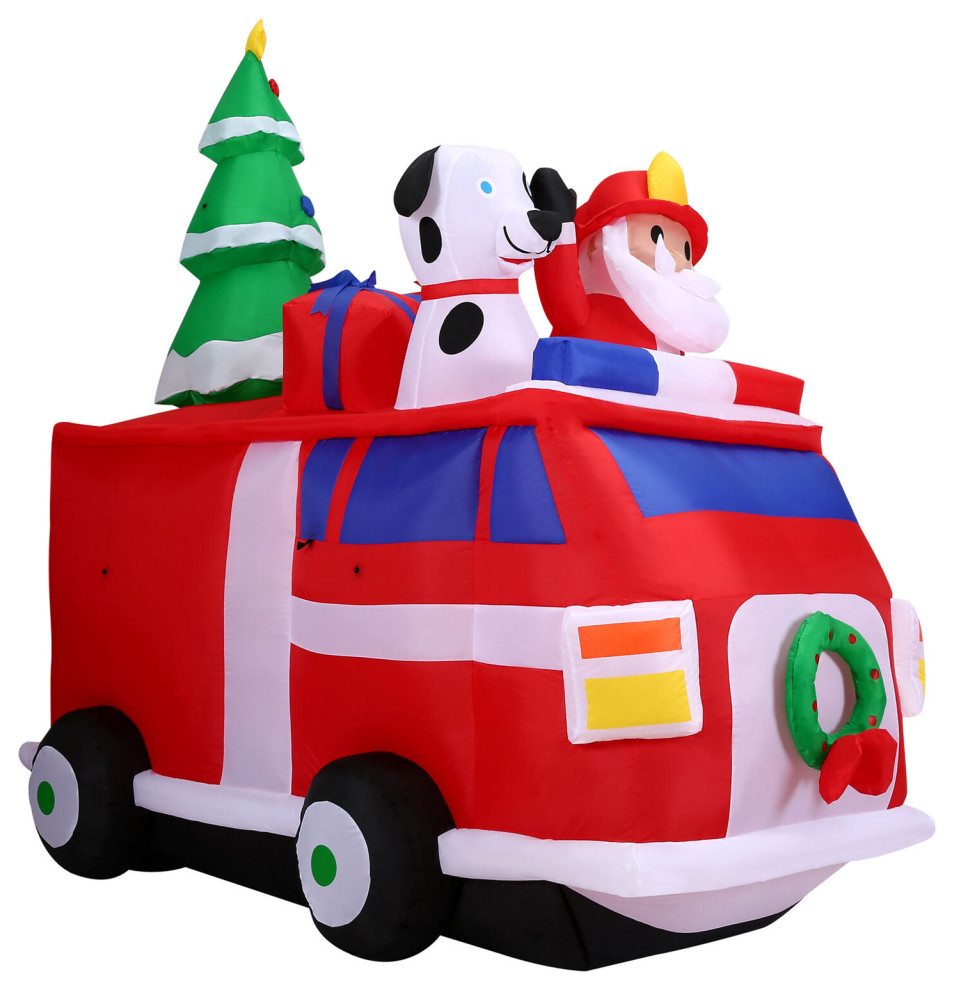7-Ft. Pre-Lit Inflatable Santa, Fire Truck - Traditional - Outdoor ...