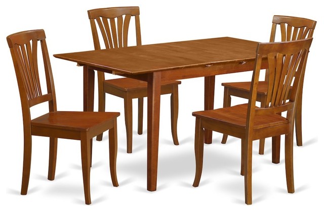 5-Piece Small Dinette Set, Table With Leaf and 4-Kitchen Dining Chair ...