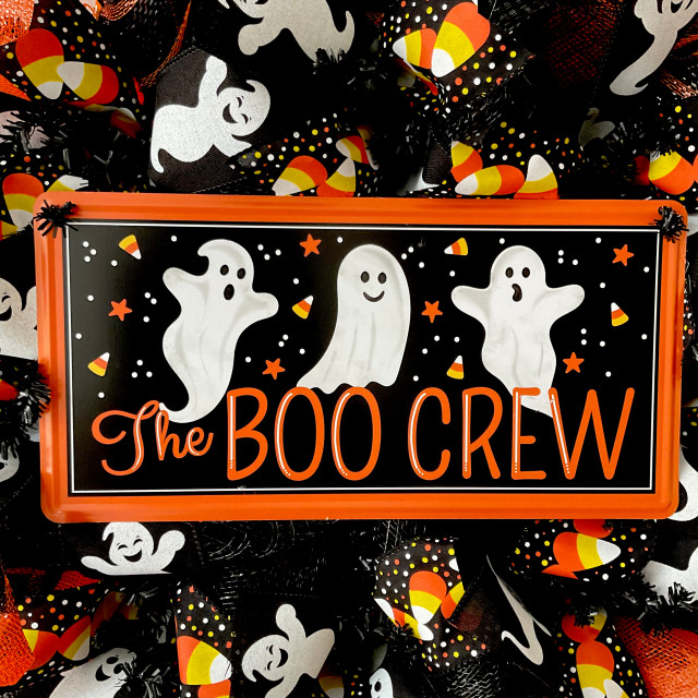 Boo Crew Halloween Wreath With Adorable Ghosts Handmade Deco Mesh ...