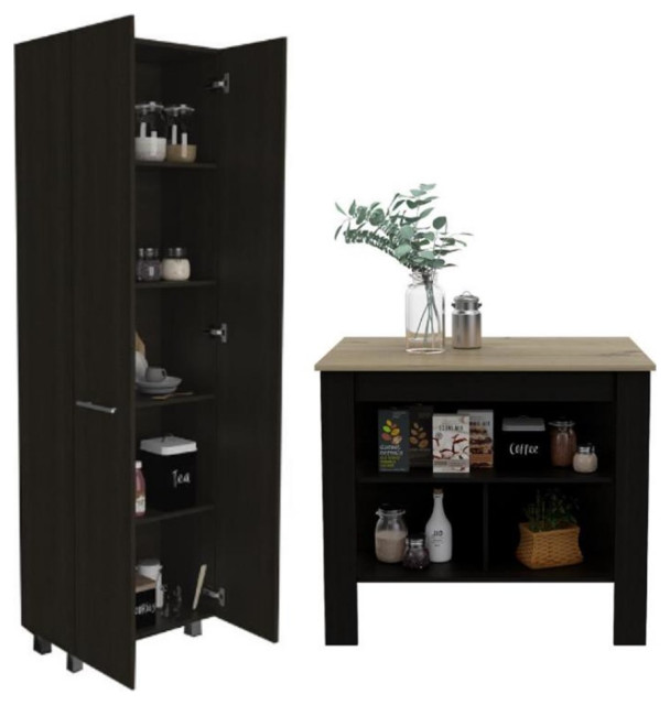 Home Square 2-Piece Set with Wood Pantry Cabinet and Kitchen Island ...