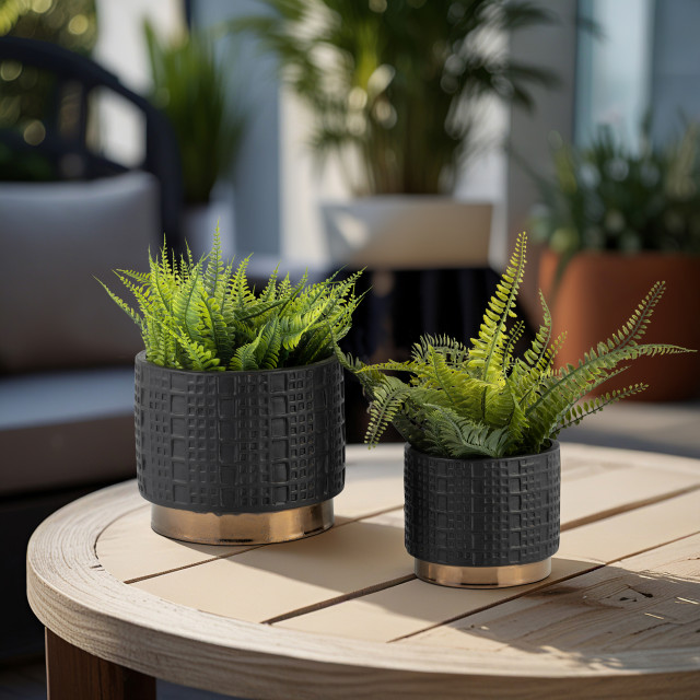 2-Piece Set Mesh Metallic Planters, Black - Contemporary - Indoor Pots ...