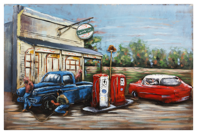 "Gas Station" Wall Art Mixed Media Iron Hand Painted Dimensional Wall ...
