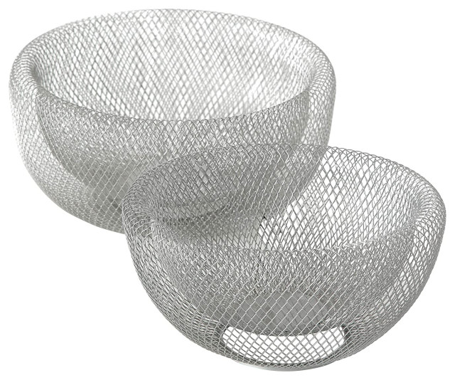 Iconic Wire Mesh Bowls, Silver, Set of 2 - Contemporary - Fruit Bowls ...