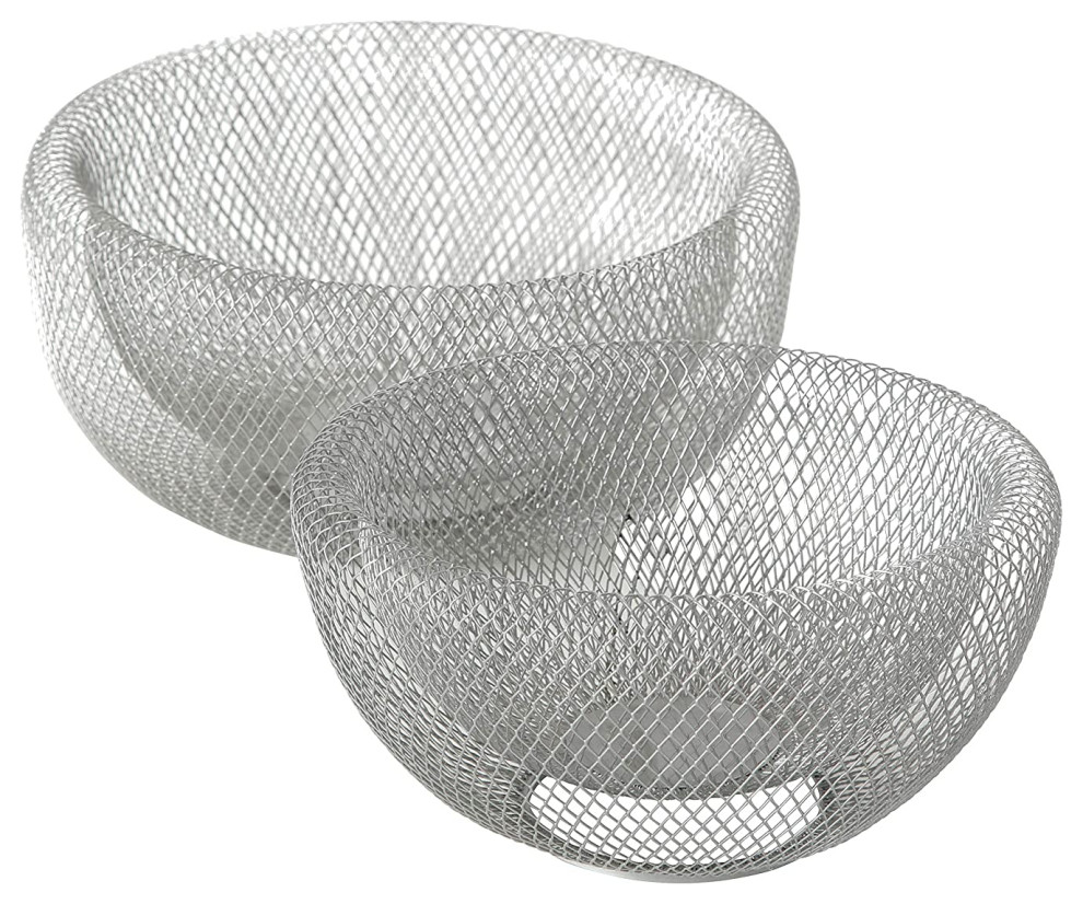 Iconic Wire Mesh Bowls, Silver, Set of 2 - Contemporary - Fruit Bowls ...