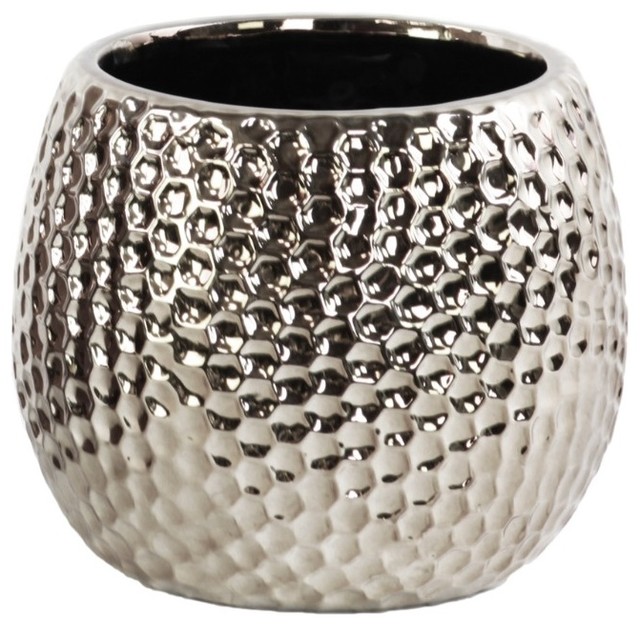 Honeycomb Pattern Ceramic Vase, Round Shape, Silver - Contemporary ...