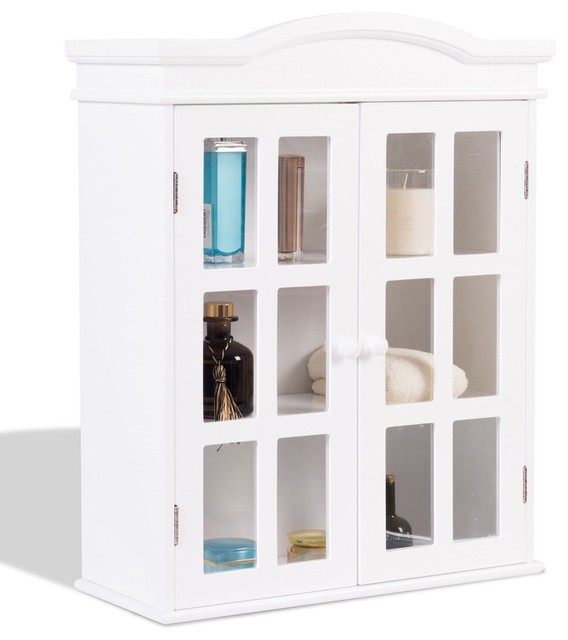 Wall-Mount Bathroom Double Doors Shelved Storage Cabinet - Transitional ...