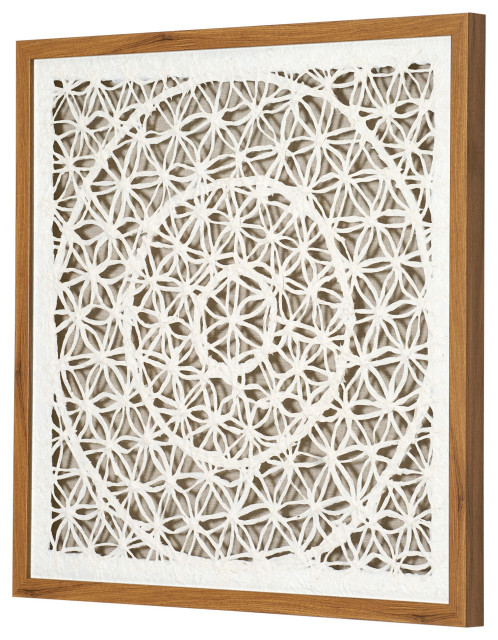 Handmade Framed Natural Rice Paper and Linen Wall Decor 23.5"x23.5", 23 ...