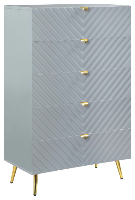 High Gloss Finish Chest With 5 Drawers - Midcentury - Dressers - by ...