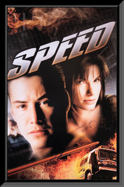 Speed Sandra Bullock and Keanu Reeves signed movie poster, 27x40 inches ...